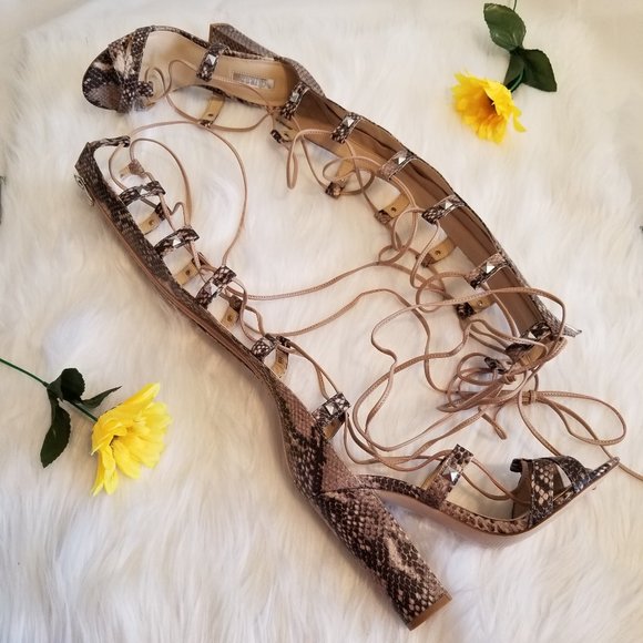 Shoes | Snake Print Gladiator High Knee Length Heels | Poshmark